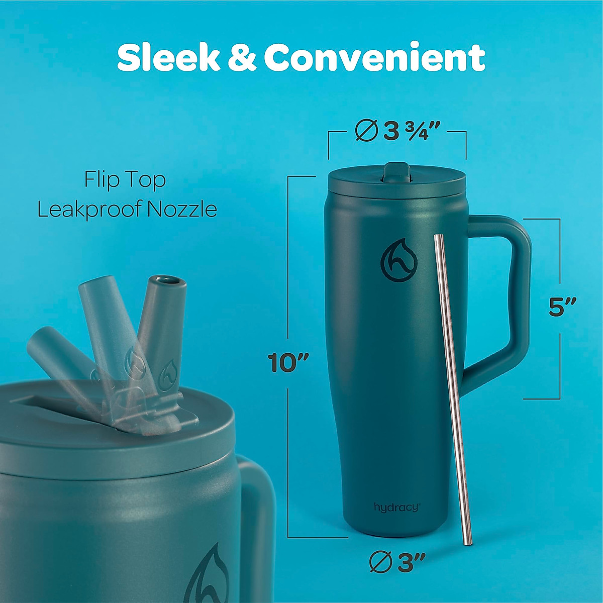 Hydracy Soulmate 40oz Tumbler with Handle and Flip Straw - 100% Leakproof Reusable Insulated Cup with Stainless Steel Straw - Cupholder Friendly Rubber Base Travel Mug - Gifts for Women & Men