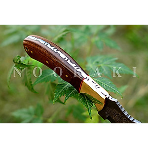 Nooraki - 11 inch | Custom Handmade Damascus Tracker Knife with Brown Micarta Handle Hunting knife, Camping knife, Bushcraft Knife, Survival Knife - Full Tang Fire Pattern With Sheath #332