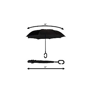 ShedRain Unbelievabrella Inverted, Upside Down, Windproof & Rainproof Car Umbrella Hands Free CShape Handle Heavy Duty, Double Layer Reverse Canopy Protects Men & Women Outdoors from Wind & Rain