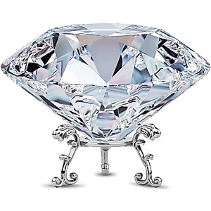 MerryNine Top 80mm K9 Clear Crystal Ball Diamond Paperweight Decoration with Sliver Triangle Base, Decoration Wedding, Store,Home,Office, Birthday Gifts for Women,Mothers,Family,Friends (80mm, Clear)