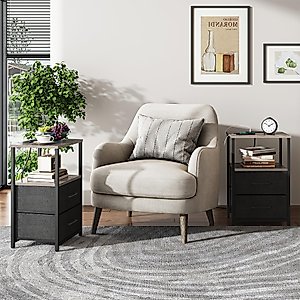 TUTOTAK End Table with Charging Station, Side Table with 2 USB Ports and Outlets, Nightstand with Cloth Drawer, Set of 2, Couch Table, Greige TB01BG052