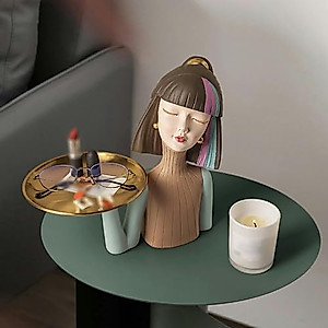 XINGYUANHE Girl Tray Storage Resin Statue Snacks Storage Plate Living Room Desktop Decoration