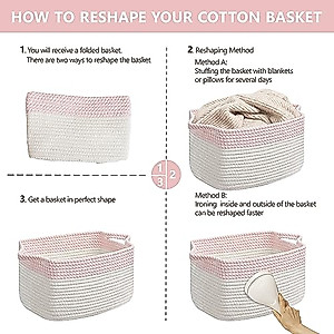 joybest Small Cube Storage Baskets for Shelves, Cotton Woven Basket Bins for Toys Organizing, Rope Baskets with Handles for Nursery Organizer Towels Swaddle Blankets Baby Clothes Diaper Candy