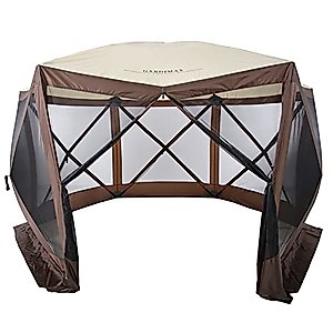 Gardimax Pop Up Instant 12'x12' 6 Sided Gazebo Screen House for Camping 8-10 Person, for Backyard, Camping, Outdoor, Coffee