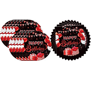 Red and Black Birthday Party Tableware Supplies Set, 20 Plates and 20 Napkins, Red Birthday Party Confetti Sprinkles Happy Birthday Party Decorations for Men Women