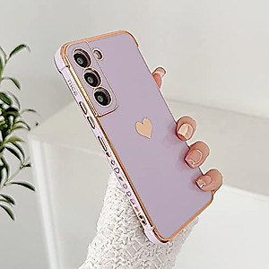phylla Compatible with Samsung Galaxy S21 FE 6.4” 5g Phone Case Luxury Plating Cute Love Heart Side Small Pattern Case Full Camera Protection Soft Silicone Shockproof Bumper Cover (Purple)