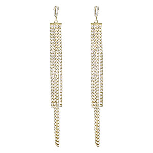 JeanBeau Simple Long Tassel Chain Earrings for Women, Minimalist Gold Brass Rhinestone Cubic Zirconia Strand Bridal Chandelier Fringe Waterfall Dangle Drop Earrings Jewelry Gifts