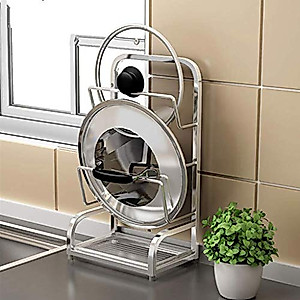 XJJZS Pot Lid Organizer Rack,Pot Lid Holder,Pan Lid Cover Stand Holder Organizer Rack with Drain Tray for Kitchen Cabinet Pantry