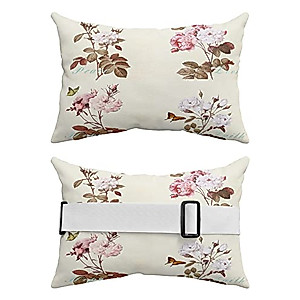 Recliner Head Pillow Ledge Loungers Chair Pillows with Insert Rose Flower Rustic Lumbar Pillow with Adjustable Strap Outdoor Waterproof Patio Pillows for Couch Beach Pool Office Chair, 2 PCS