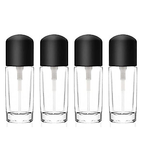 Furnido 4 Pack 30ml/1 Oz Clear Glass Round-Shape Essence Lotion Bottle Empty Refillable Liquid Foundation Dispenser with Pressure Pump Travel Foundation Samples Vials-Pipette&Funnel Included