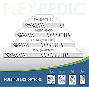 FLEXPEDIC 3D Breathable Mesh Cover and Coconut Shell Carbon Twin Memory Foam Firm Mattress Topper 2 Inch, Double-Sided Cooling Pad with Non-Slip Ventilated Cover, Pressure-Free Mattresses Toppers