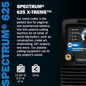 Miller 907579001 Spectrum 625 X-TREME Plasma Cutter Machine - Plasma Cutting Equipment with XT40 Torch & 20-ft. Cable - Portable Plasma Cutters 120/240V 40 Amps Cuts Up to 5/8" Mild Steel (21 lbs)