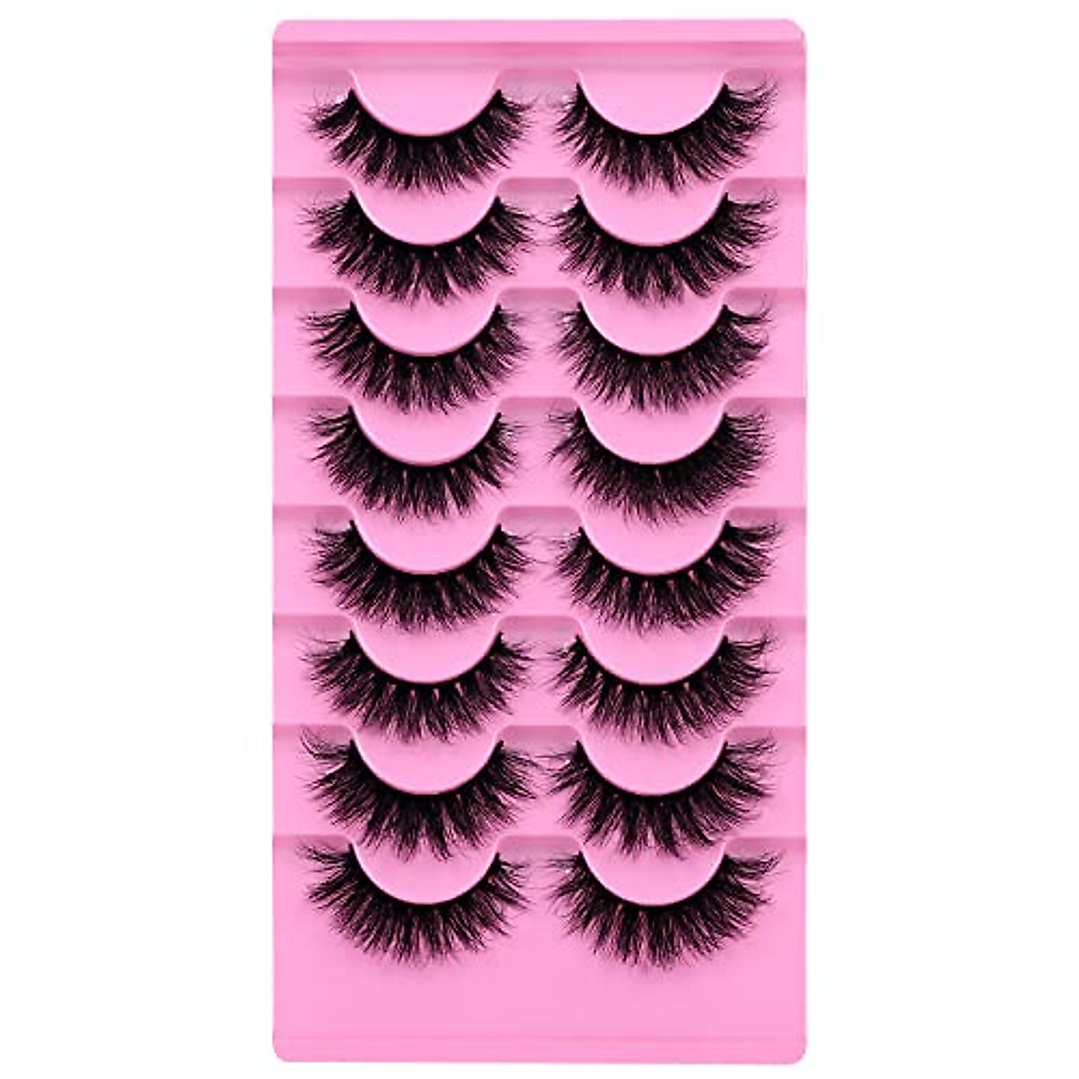 JIMIRE Mink Lashes Fluffy False Eyelashes Natural Look 15MM Wispy Fake Eyelashes Volume D Curl Russian Strip Fake Lashes Bulk 8 Pairs Pack