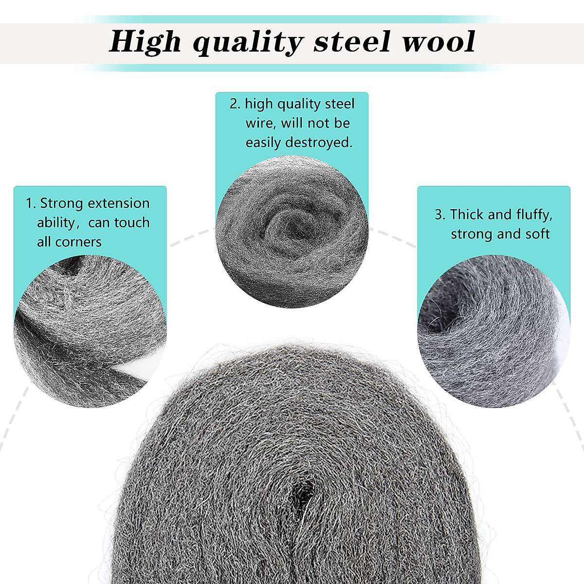 60FT Steel Wool Fill Fabric Roll, Coarse Wire Wool Hardware Cloth DIY Kit, Gap Blocker to Keep Annoying Animals Away from Holes/Wall Cracks/Siding/Pipeline/Vents in Workshop/House/Garage