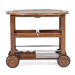 Christopher Knight Home Tillary Tiller Outdoor Acacia Wood Bar Cart Aluminum Accents, Dark Oak/Shiny Powder Coating
