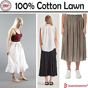 Barcelonetta | Cotton Lawn Fabric | 100% Cotton | Thin | 58" Wide | Lining, Sewing, Air Feel Layer | Cloth, Solid (White, 2 Yard)