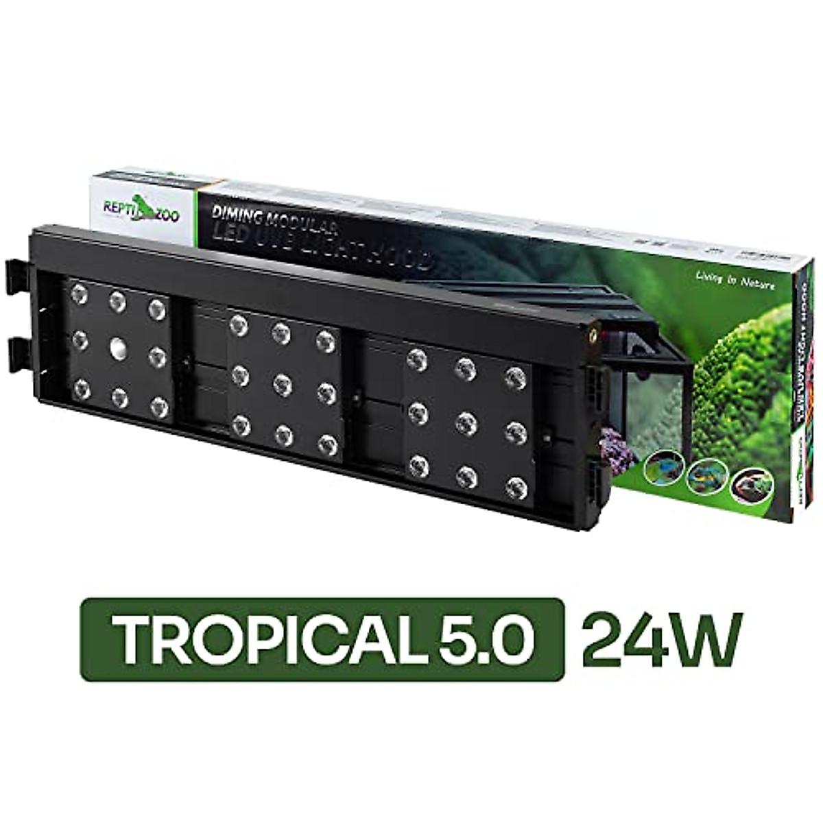 REPTI ZOO Dimming LED Aquarium Light Hood, LED UVB Reptile Light and LED Colorful Lights for Reptile Aquarium Tank Day and Night Use, 6 Flash Modes & Modular Plug Install