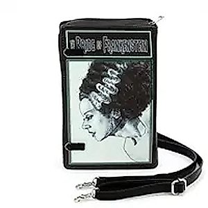 Comeco Bride Frankenstein Book Clutch Bag Purse Wristlet Vintage Look Vinyl, Black