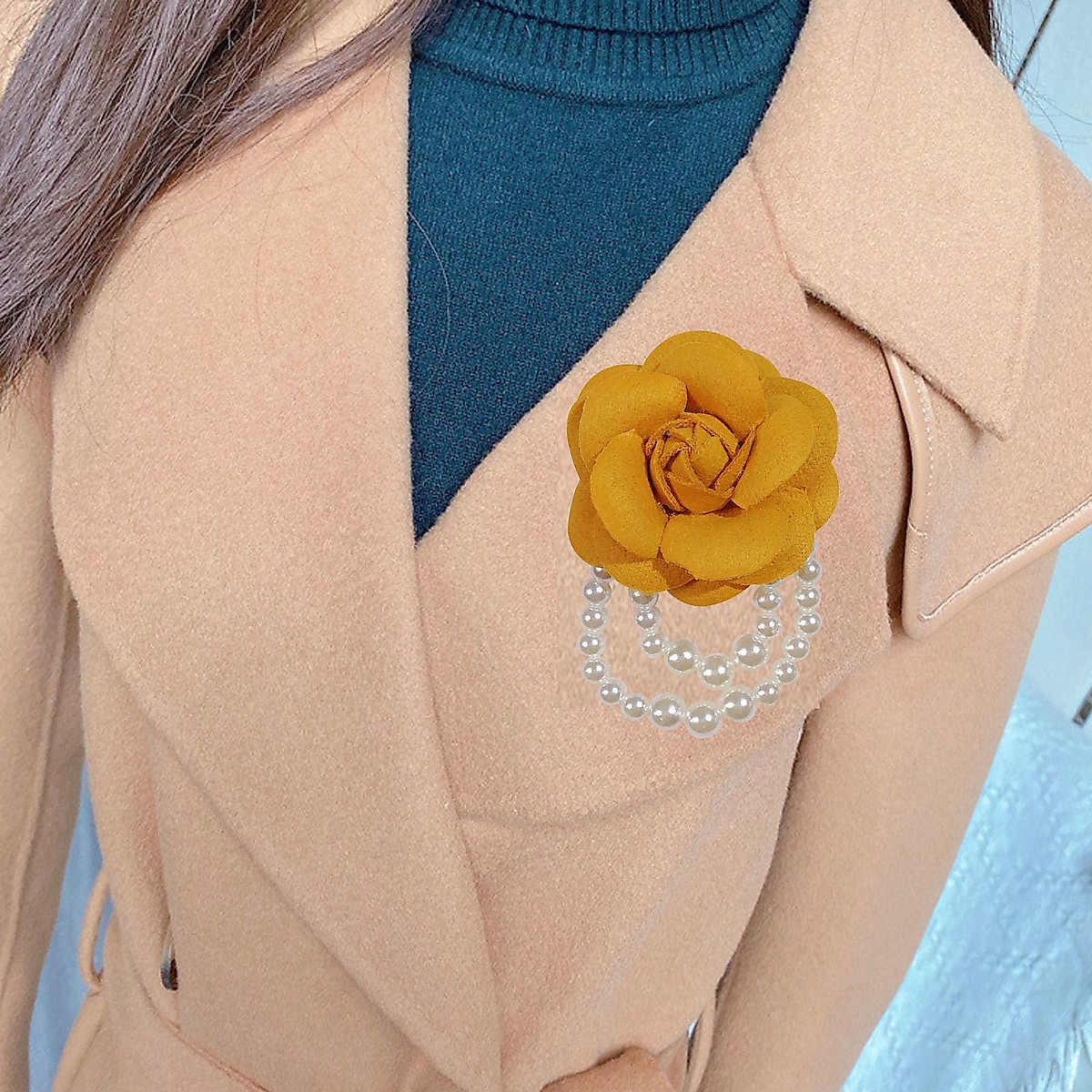 ZZ ZINFANDEL Bohemian Pearl Safety Brooch Pins Flower Brooch Hair Flowers Hairpin Brooch Headpieces,Brooch Pins Shawl Clips for Women Girls Vintage Collar Brooch (Yellow)