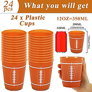 24 Pcs Football Plastic Cups Reusable Football Plastic Tumblers Party Supplies Sports Game Day Reusable Plastic Drinking Cups 12oz Party Decorations for Kids Football Birthday Baby Shower Party Favors