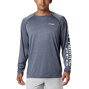 Columbia Men's PFG Terminal Tackle™ Heather Long Sleeve Shirt,Collegiate Navy Heather/White Logo,X-Large