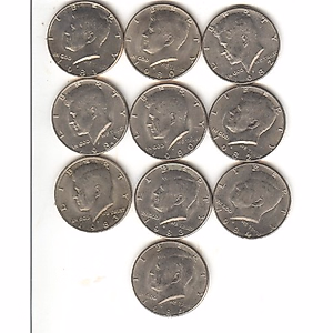 KENNEDY HALF DOLLARS-SET OF 10 DIFFERENT DATES AND MINT MARKS, 5 YEARS ,1980 TO 1984 -5 P AND 5 D MINTS