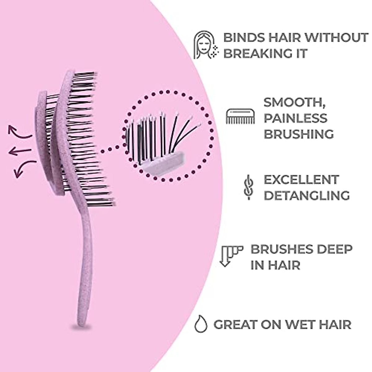 Ninabella Organic Detangling Hair Brush for Women, Men & Children - Does not Pull on Hair - Hair Straightening Brushes for Straight, Curly & Wet Hair - Unique Spiral Hairbrush