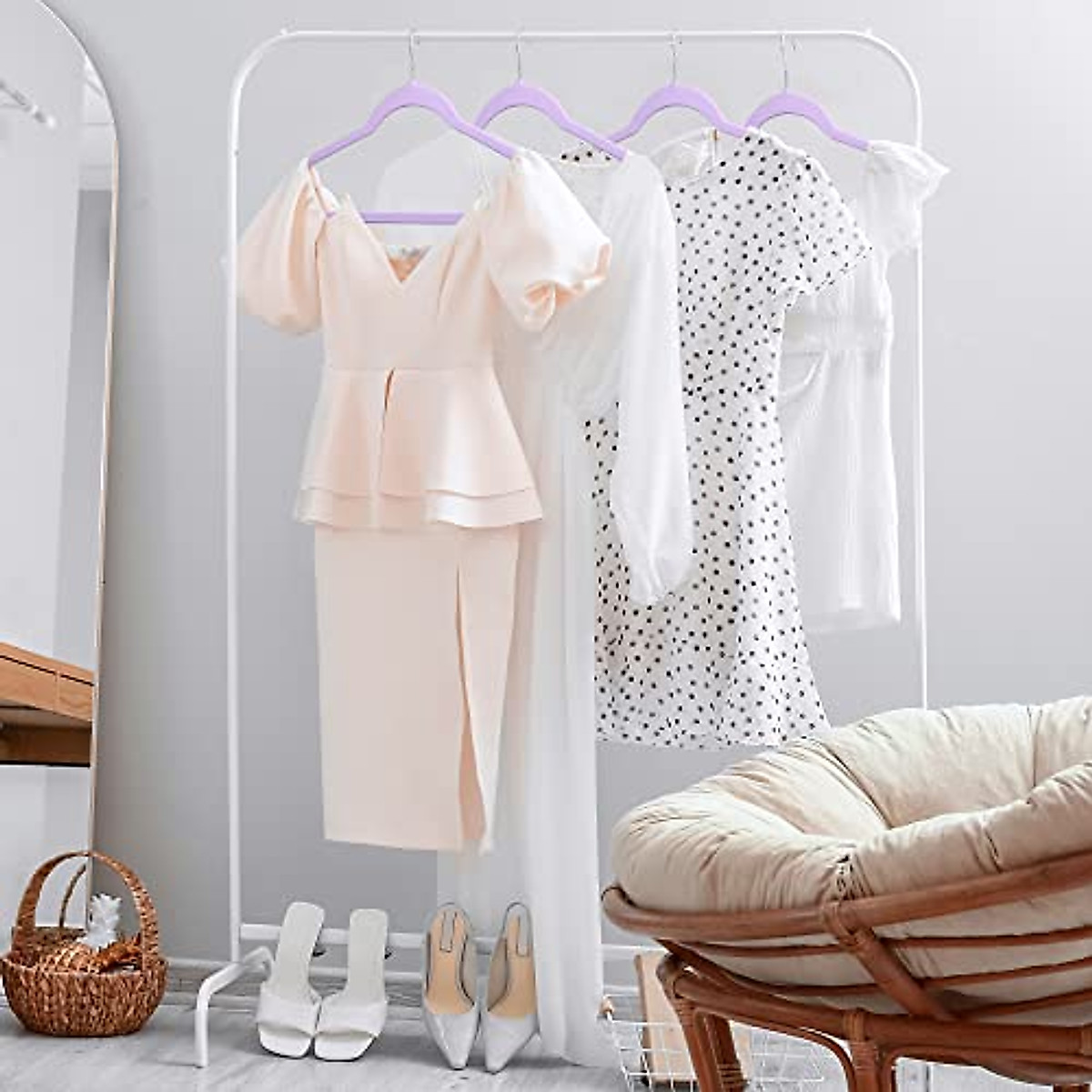 Cozymood Purple Velvet Hangers Felt Hangers 60 Pack, Thin Hangers Non Slip Clothes Hangers Velvet, Premium Flocked Hangers with 360 Degree Rotatable Hook, Durable Velvet Shirt Hangers for Adult