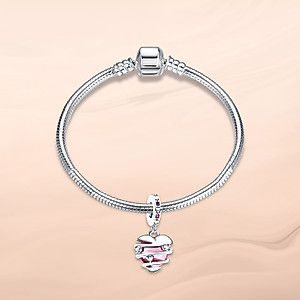 Annmors Jewelry Entwined Red Heart Dangle Charms for Woman-925 Sterling Silver Dangle Pendant ead with Cubic Zirconia,Jewelry Beads DIY Gifts for Women Bracelet & Necklace