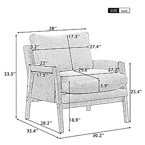 FIQHOME Mid Century Modern, Velvet Upholstered Accent Rubber Wood Frame,Comfy Reading Chair for Bedroom,Single Armchair for Living Room Office Apartment,White