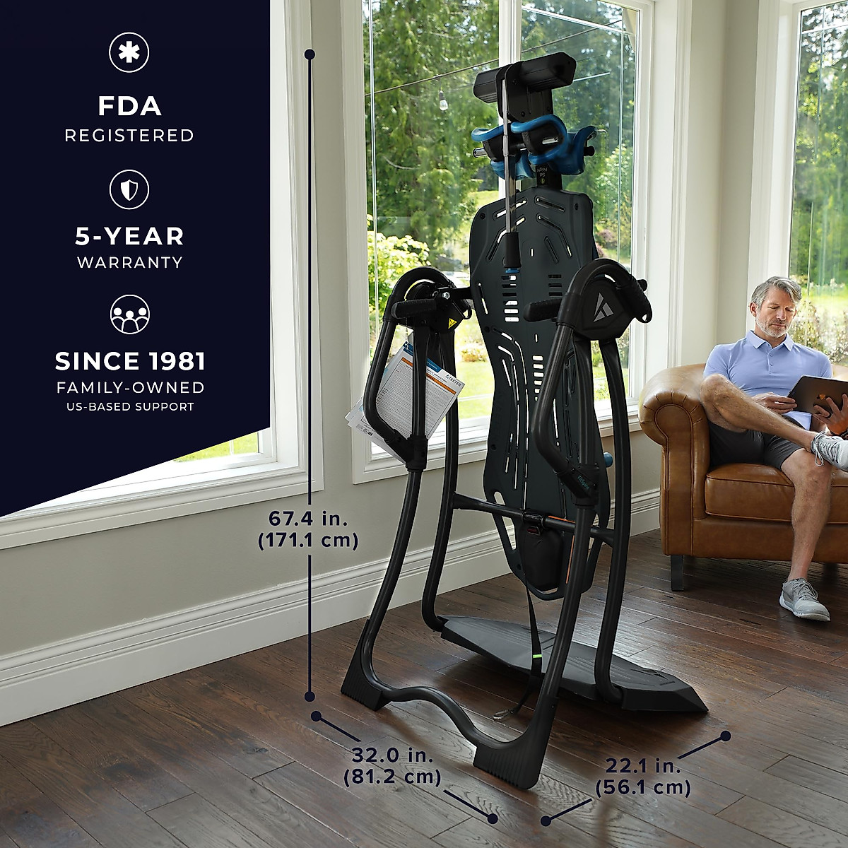 Teeter FitSpine LX9 Inversion Table, Deluxe Easy-to-Reach Ankle Lock, Back Pain Relief Kit, FDA-Registered (LX9 - Black)