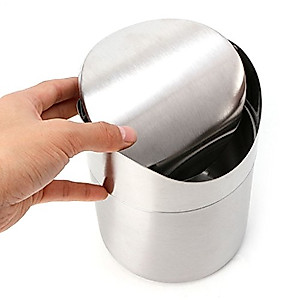 Yjcnelcr Stainless Steel Desk Trash Bin Countertop Waste Can with Swing Lid 1.5 L Waste Bin with Lid 80