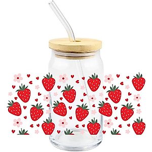 Strawberries UV DTF Cup Wrap Transfer Sticker for Glass Coffee Cups Fruits Theme Rub on Transfer Decals DIY Waterproof Clear Film Transfer Paper Mug Stickers for Crafting Stickers and Sticker Machines