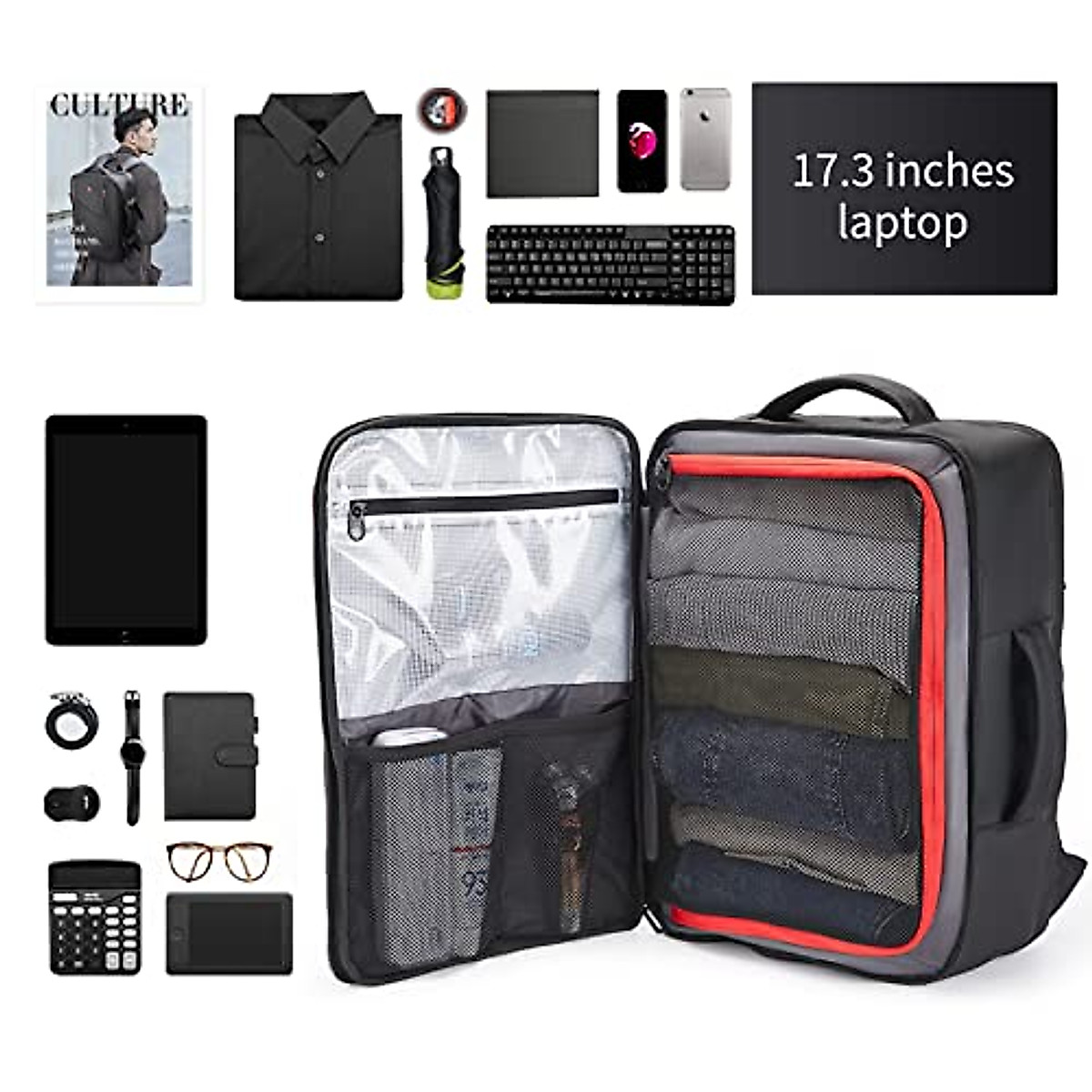 Omnpak 38L Travel Backpack,Flight Approved Luggage Carry on Backpack 17.3 Inch Laptop Backpack Waterproof Suitcase Backpack for Business Weekender Overnight Large Backpack