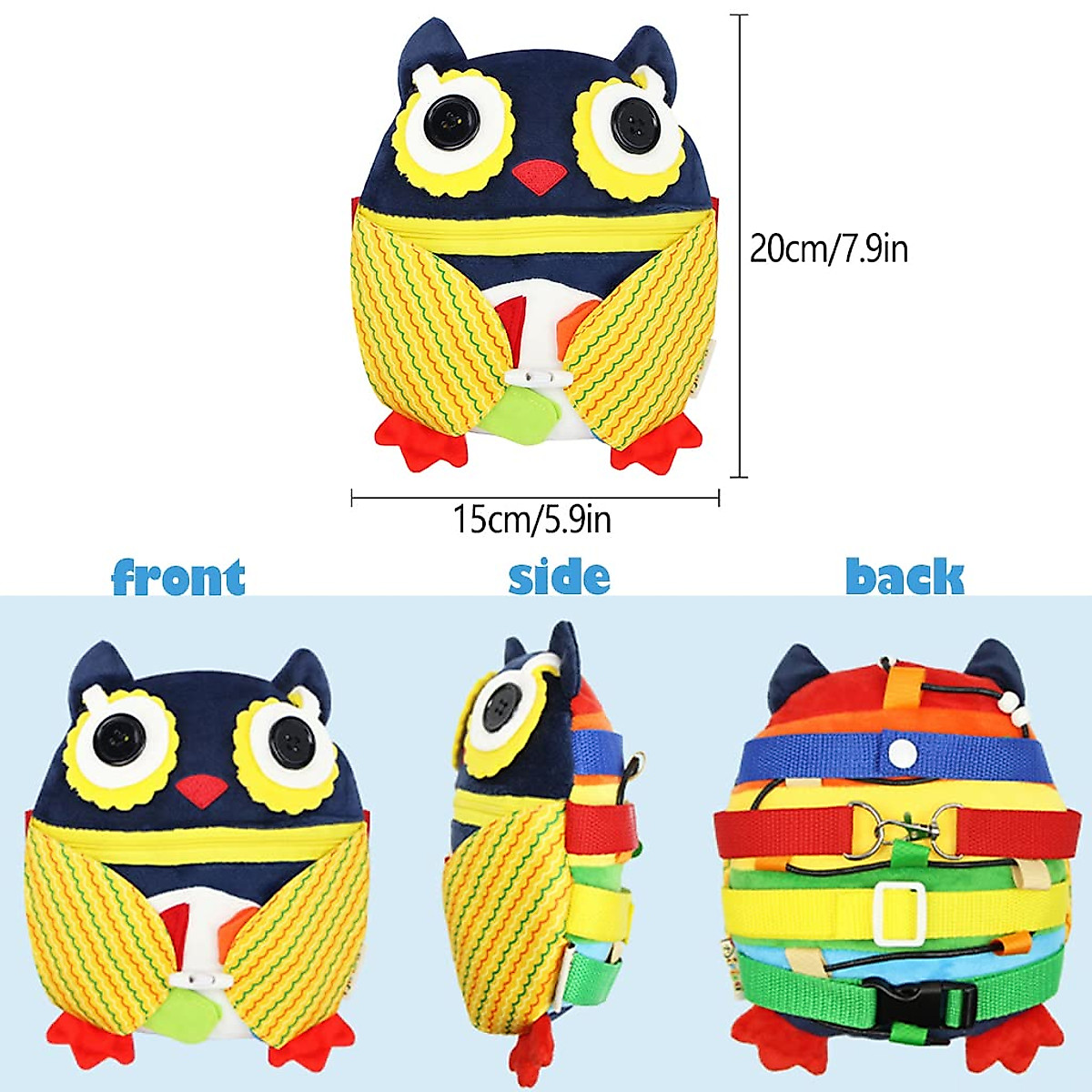 AIPINQI Sensory Pillow Toys, Montessori Stuffed Animal Learning Toys, Exercise Baby Basic Life Skills, Airplane Activities Travel Toys on Plane for Autistic Toddler, Owl