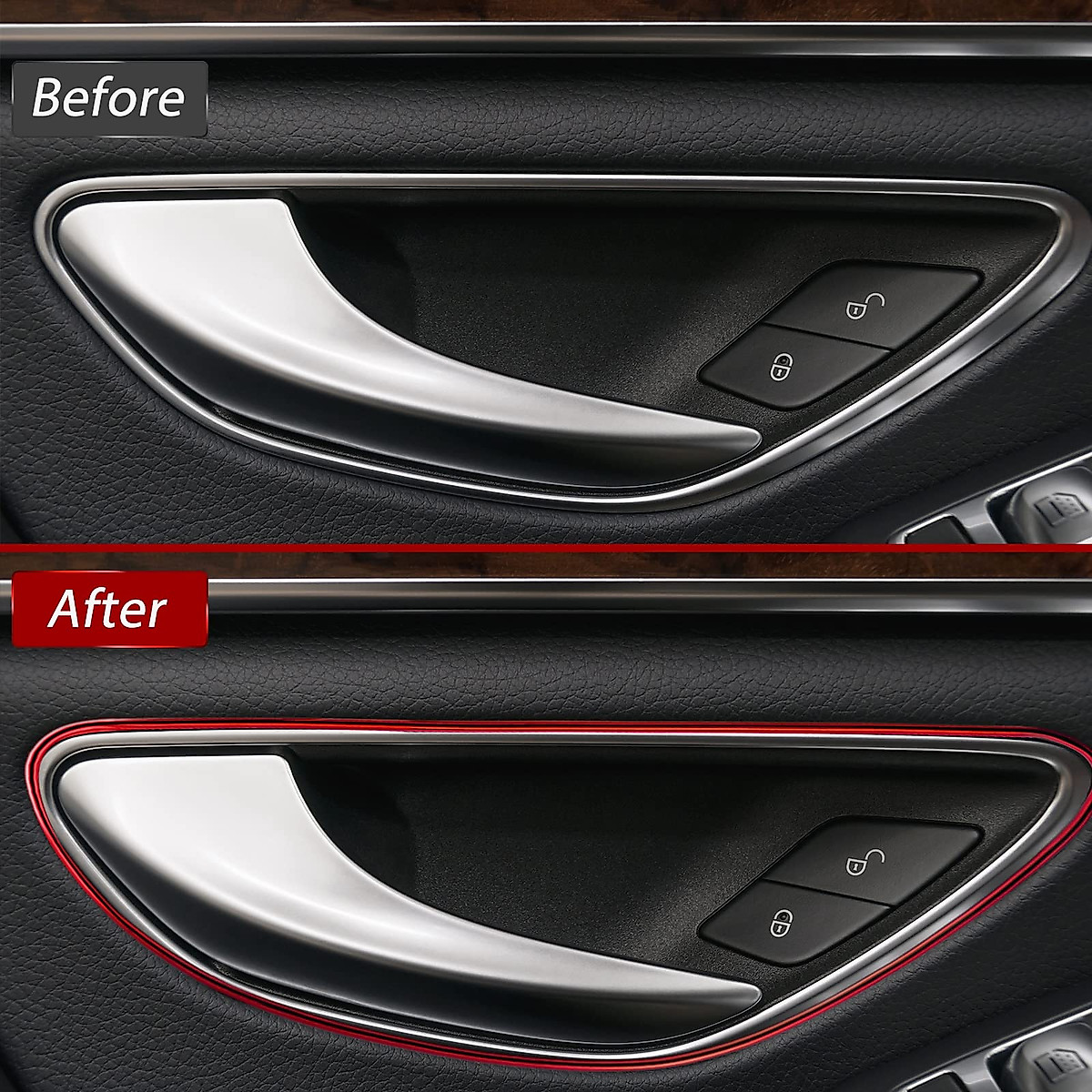 25 Pack Interior Car Accessories, 32 Feet Car Interior Moulding Trim, 20 Car Vent Trim Strips and 4 Car Cup Holder Decorative Filler Insert Strip Auto Non Slip Insert with Scraper (Red)