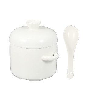 Hemoton Large Soup Mugs Ceramic Soup Bowl with Lid 460ml Onion Soup Crock Chili Bowls Soup Dish Stewing Pot Custard Bowl Cup with Handles and Lid For Soups Stews Cereal White Ceramic Soup Bowl