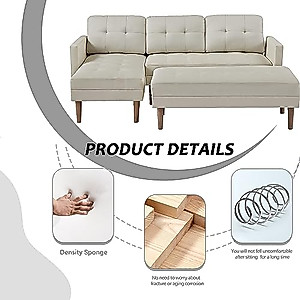 TAIGR Sectional Sleeper Sofa, Pull Out Couch Bed with Storage Chaise, Convertible L Shaped Couch for Living Room, Small Space, Apartment, Beige