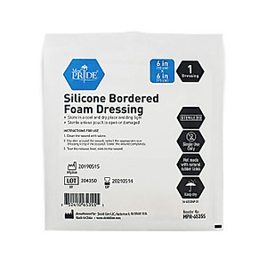 MED PRIDE Silicone Bordered Foam 6’’ x 6’’ Wound Dressing Pads- 10 Pack-Trauma Bandaging for Ulcers, Post Op Wounds, Injuries- Adhesive, Individually Wrapped-Sterile