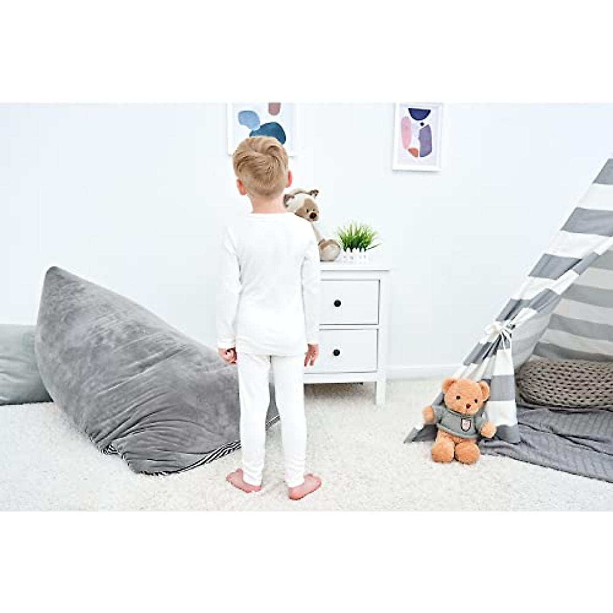 KISBINI Toddler Girls Boys Pajamas Basic Solid Color Cotton Sleepwear Soft Long Sleeve Pjs 2pcs Set White