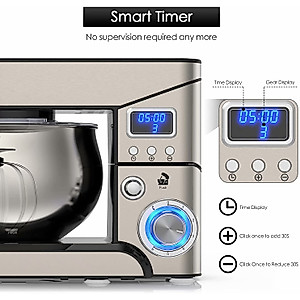 Stand Mixer, Stainless Steel Mixer 5.3-QT LCD Display Food Mixer, 6+P Speed itchen Electric Mixer Tilt-Head Mixer with Stainless Steel Bowl, Dough Hook, Beater, Whisk