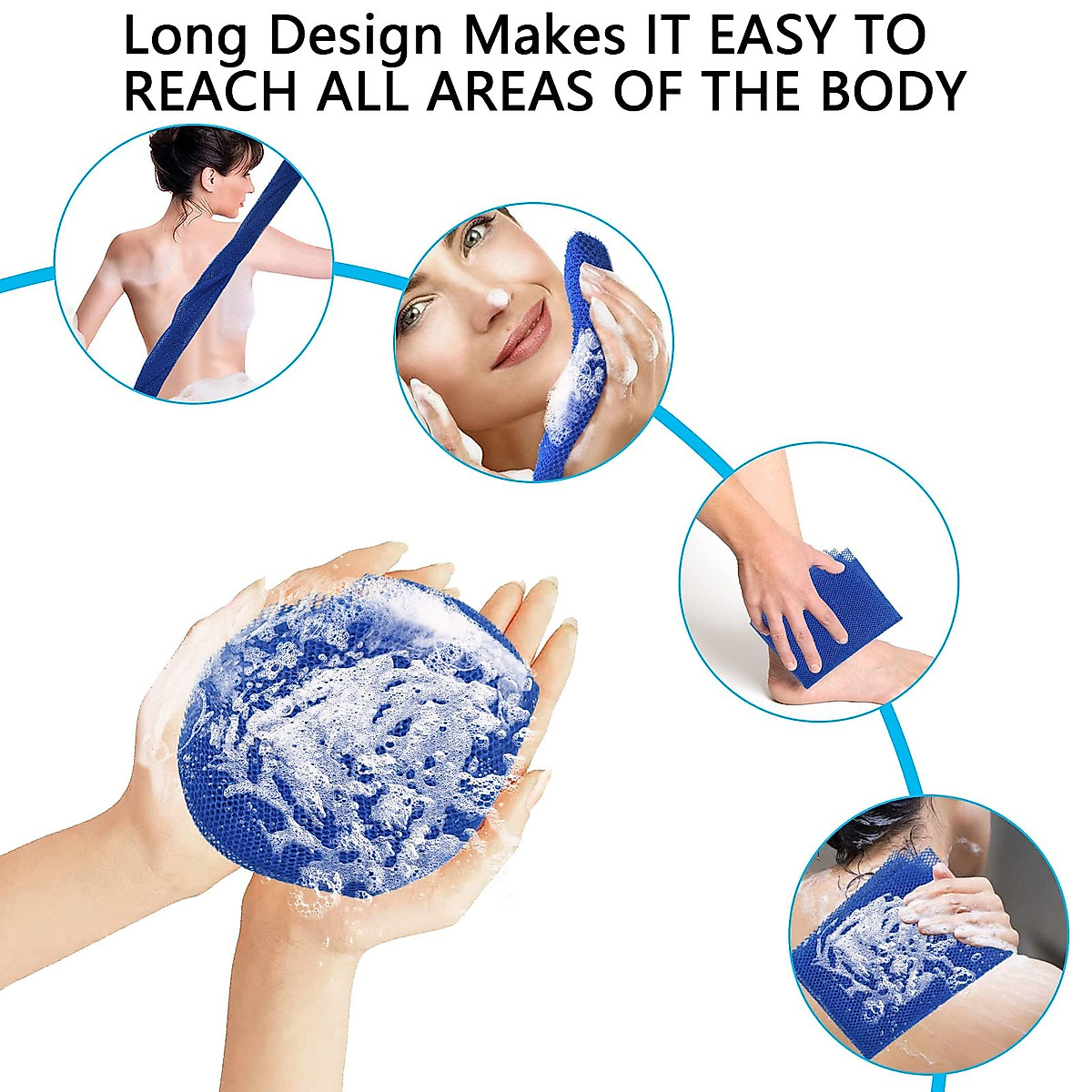 2 Piece African Exfoliating Net for Body, African Net Sponge, African Wash Net, African Shower Net, African Bath Sponge Scrubbing Rag Net Exfoliation, African Body Scrubber (Blue)