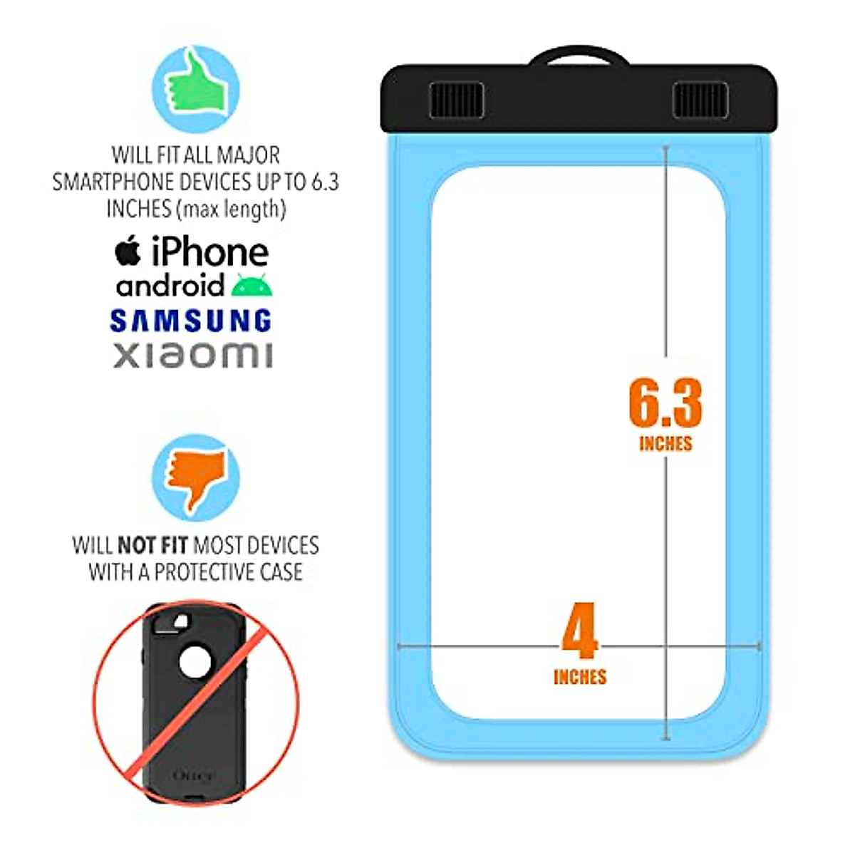 Cruise Lanyards Waterproof Cell Phone Pouch Dry Case with Touch Screen [2 Pack] Blue