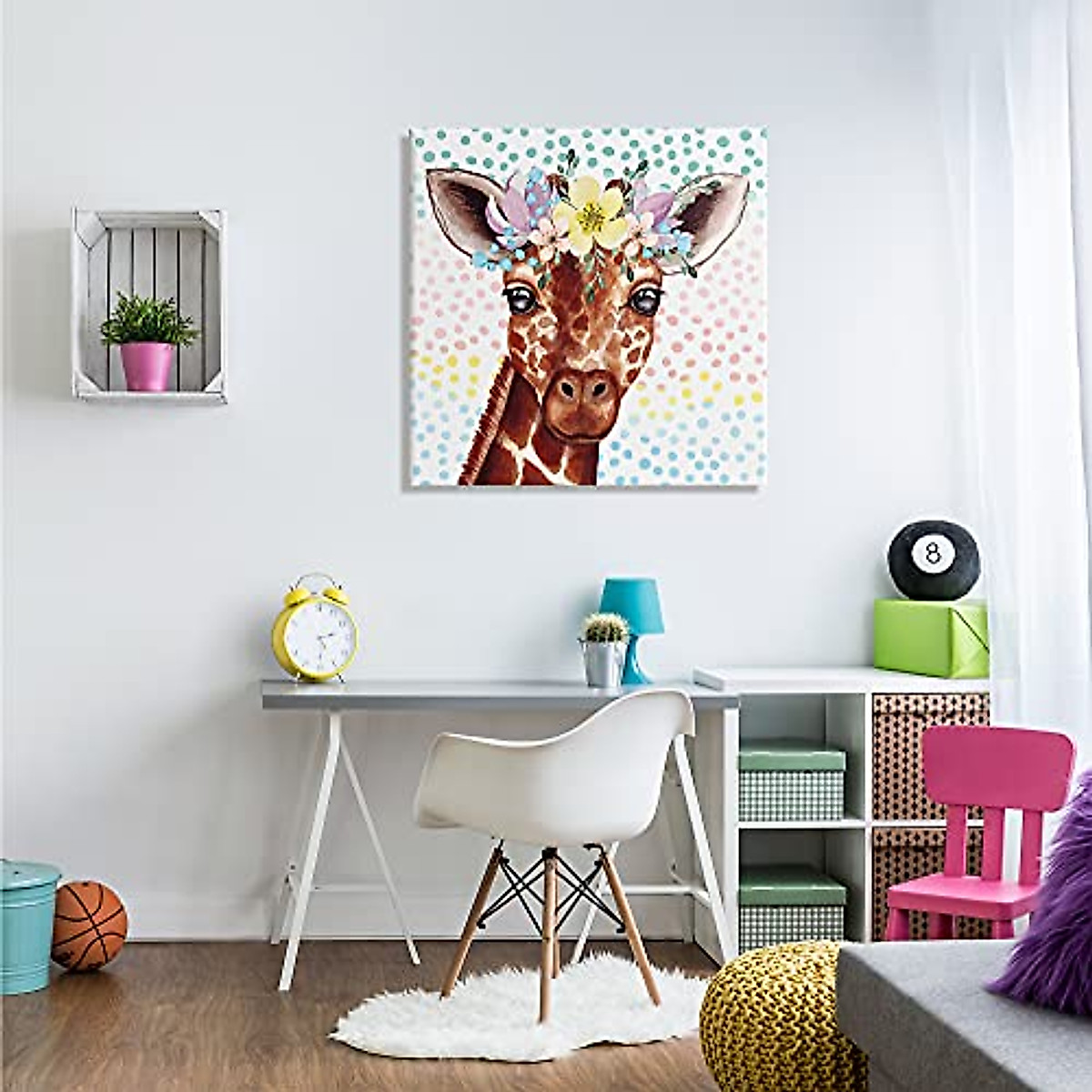 Stupell Industries Chic Giraffe Spring Floral Crown Rainbow Polka Dot Ombre, Design by ND Canvas Wall Art, 30 x 30, Orange