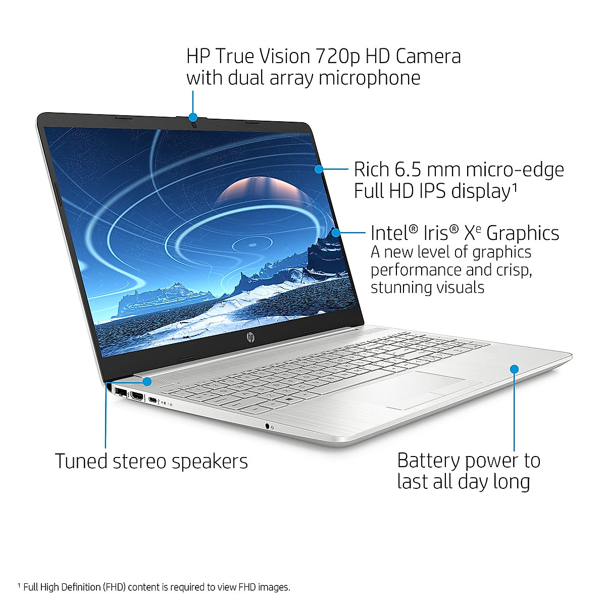 HP 15 Laptop (Latest Model), 15.6” Full HD Display, Intel Core i5-1135G7 (Beat i7-1065G7), 12GB RAM, 512GB SSD, Intel Iris X Graphics, Webcam, HDMI, Wi-Fi, Bluetooth, Windows 10 Home, Silver + Nly MP