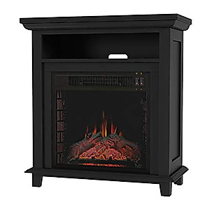 29-Inch Tall Electric Fireplace TV Stand – Freestanding Entertainment Console with Shelf, Faux Logs and LED Flames by Northwest (Black)