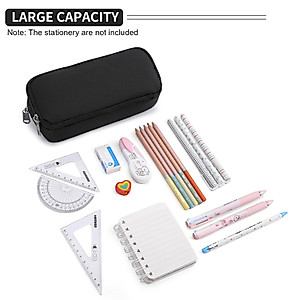 Della Gao Pencil Case for School Students Girls Boys Large Capacity Adult Pen Maker Pencil Pouch Office Organizer Simple Durable Multifunctional Pencil Bag Black