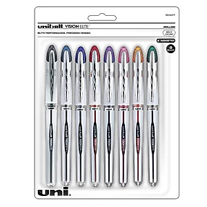 uniball Vision Elite Rollerball Pens with 0.5mm Micro Point Pen Tips, Assorted, 8 Count - Uni-Super Ink is Smooth, Vibrant, and Protects Against Water, Fading, and Fraud