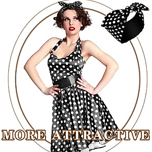 Costume Headband White Polka Dot Bandana Wire Headband Halloween Dress up Retro Hairband Headwrap Hair Accessories for Women(Big Dots,Black)