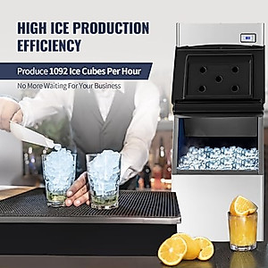 TECSPACE 110V Freestanding Commercial Ice Maker, 550LBS/24H, 1200W Ultra Strong Compressor, 265LBS Large Storage Bin, 182 PCS Ice Cubes Ready in 8-15 Mins